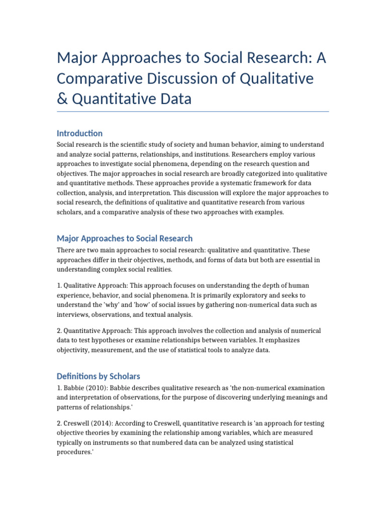 Major Approaches To Social Research | PDF | Quantitative Research ...