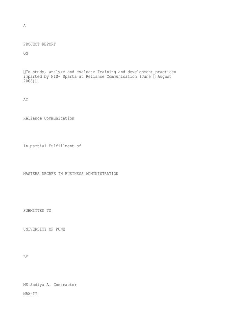 Study, Analyze & Evaluate Training & Development Imparted by NIS Sparta ...