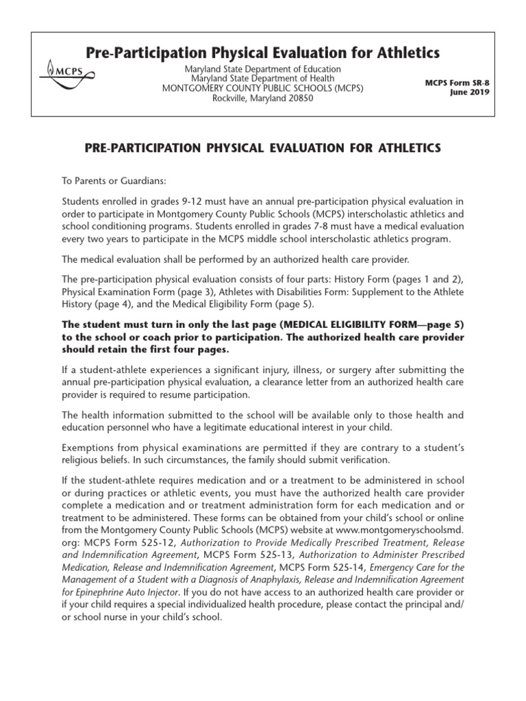 MCPS Athletic Physical Evaluation Guide | PDF | Diseases And Disorders ...
