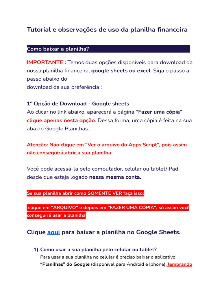 Planilha Financeira Versao 20 Donwload Tutorial Completo 4 | PDF ...