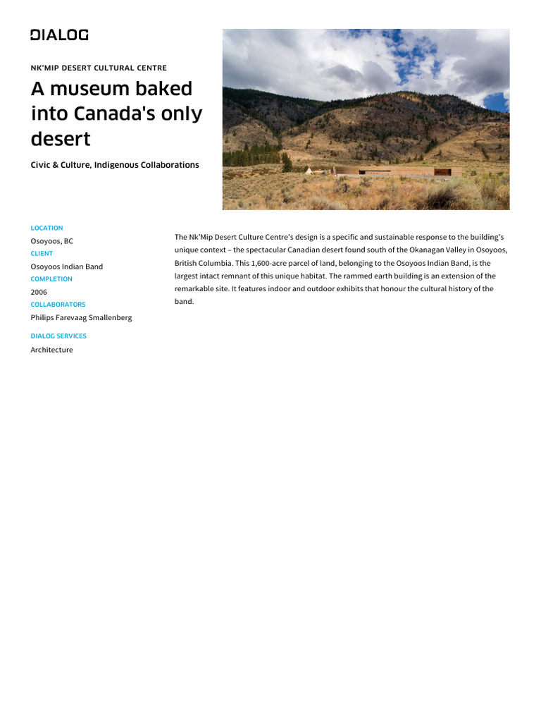 Nk'Mip Desert Cultural Centre Overview | PDF