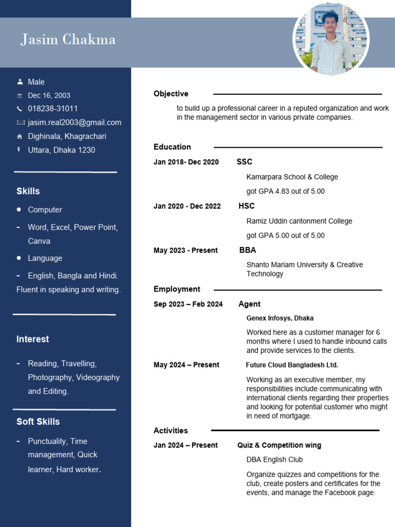 Resume of Jasim with picture (2) | PDF