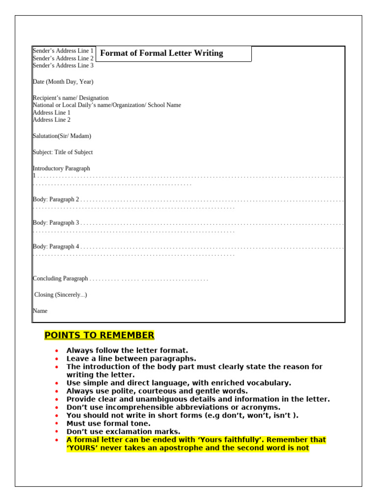 Formal Letter Writing Guide | PDF | Vocabulary | Grammar