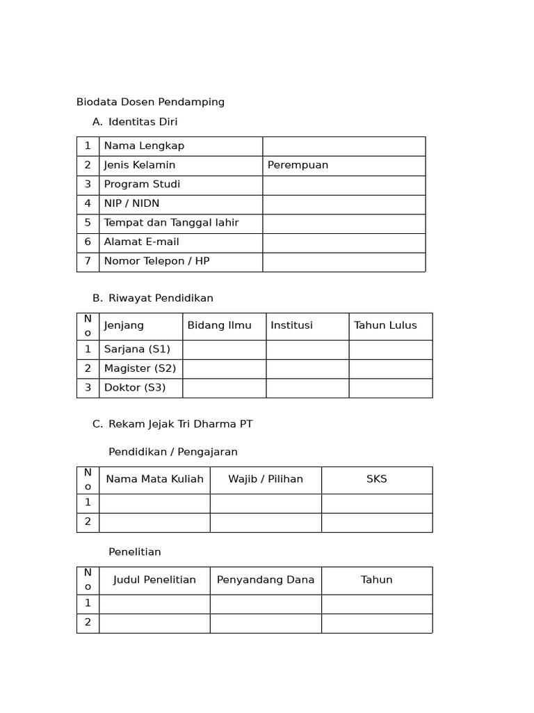 Biodata Dosen Pendamping | PDF
