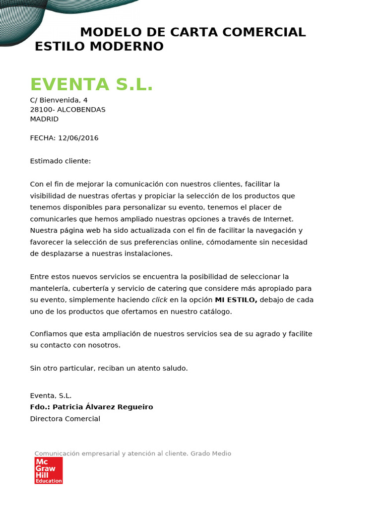 Modelo Carta Comercial Estilo Moderno Modificado (2) U4 | PDF