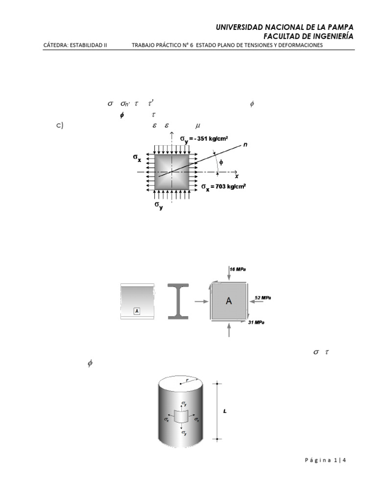 TP 6 Estado plano de tensiones y deformaciones | PDF | Estrés (Mecánica) | Viga (Estructura)