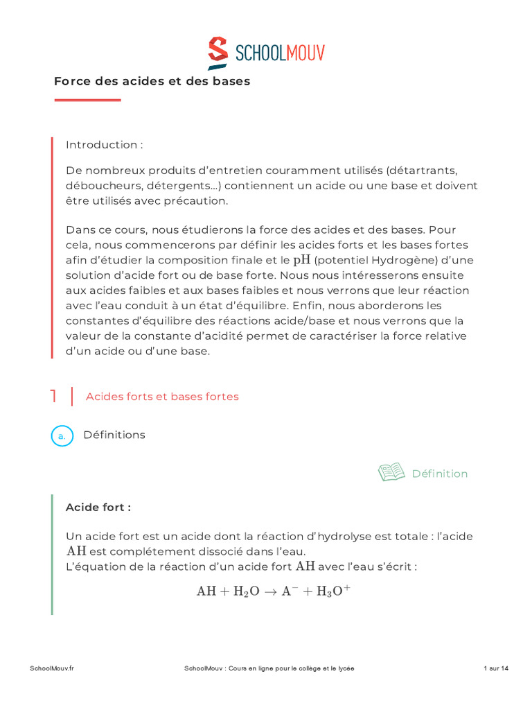 Force des acides et bases fortes | PDF | Acide | Ph