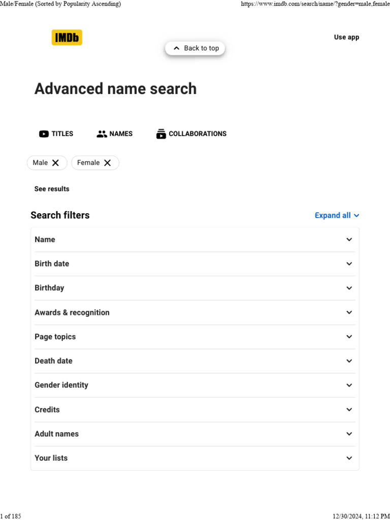 Top 1000 IMDB Actors & Actresses – 1 January 2025 (Male_Female, Sorted by Popularity Ascending ...