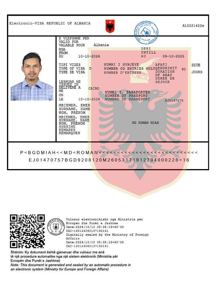 Albania Electronic Visa Document | PDF | International Law | Human ...