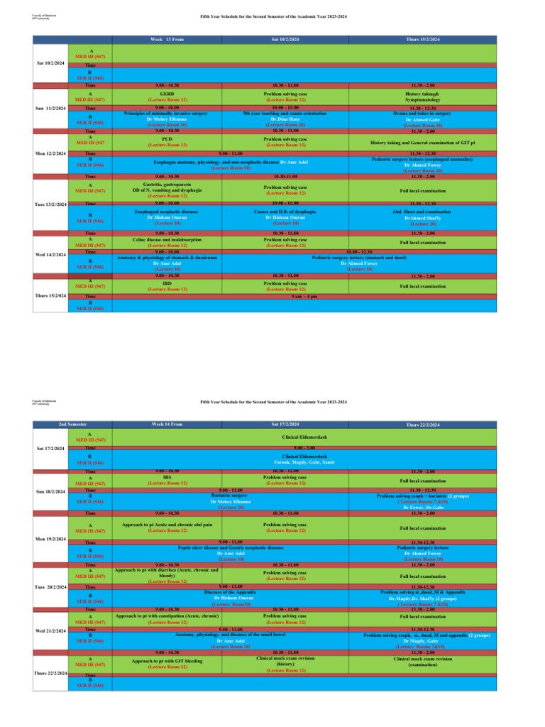 Fifth Year Schedule Second Term Final Final PDF 240207 202644 | PDF ...