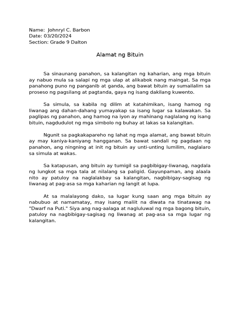 Alamat NG Bituin | PDF