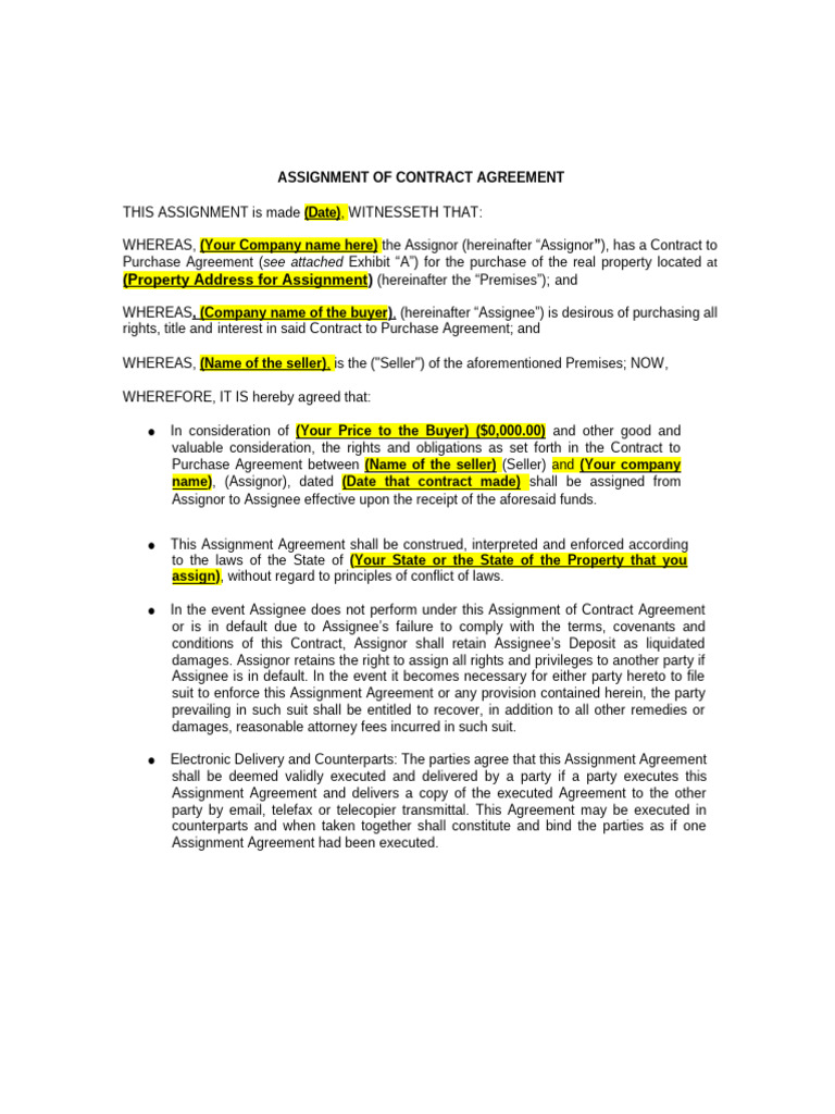 Assignment Agreement | PDF | Assignment (Law) | Law Of Obligations