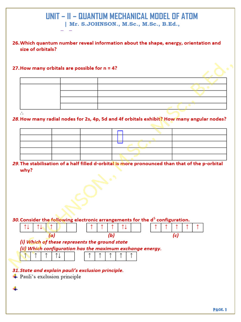 Quantum Mechanical Model of Atom Guide | PDF | Atomic Orbital ...