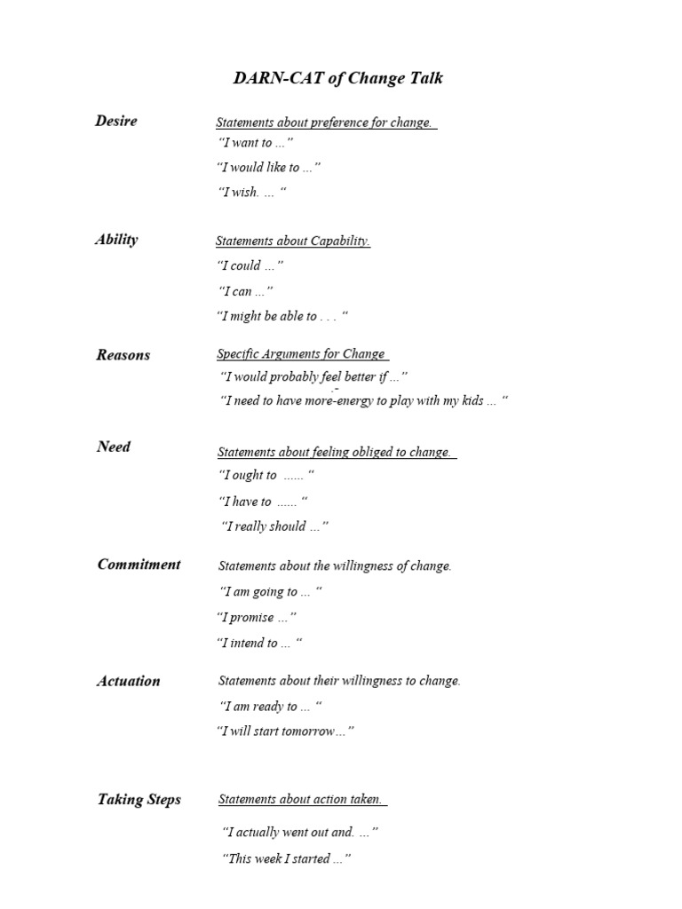 Change Talk Cheat Sheet | PDF