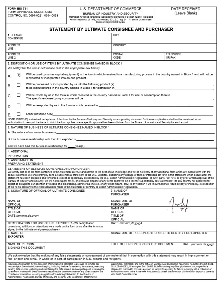 Bis-711 Statement. | PDF | Office Of Management And Budget | Government