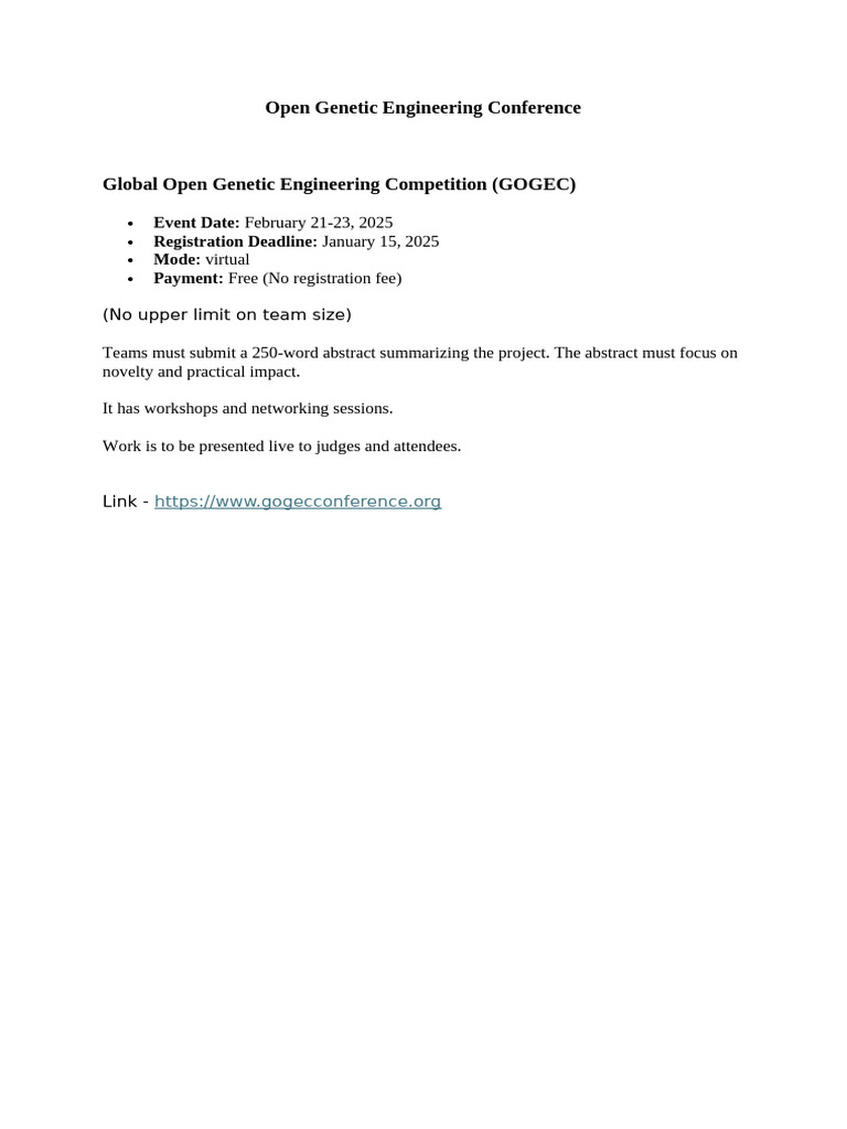 Open Genetic Engineering Conference 2025 | PDF