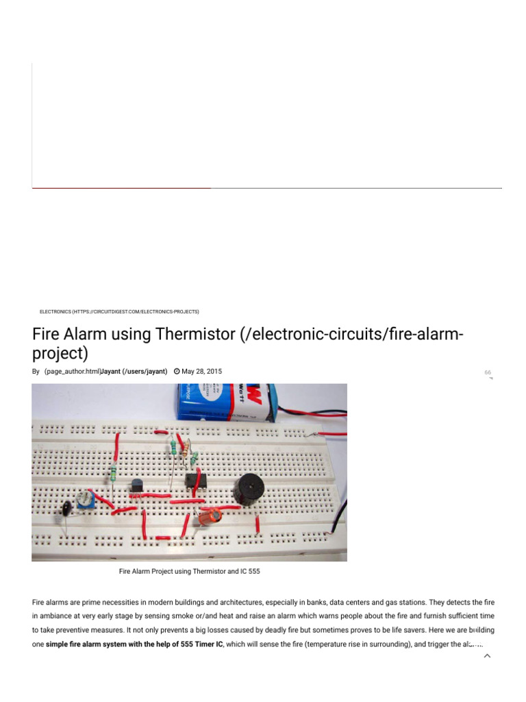 EE525 Fire Alarm Circuit Diagramusing Thermistorand 555 Timer IC | PDF ...
