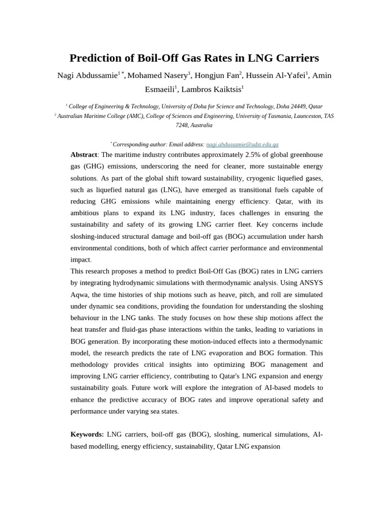 Abdussamie Et Al - IGC 2025 - BOG in LNG Carriers - Abstract | PDF ...
