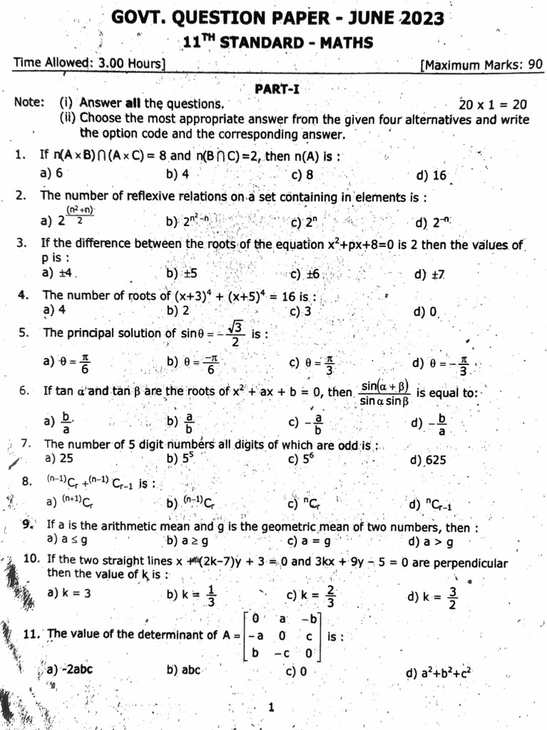 XI-Maths Public Question Papers Collection | PDF