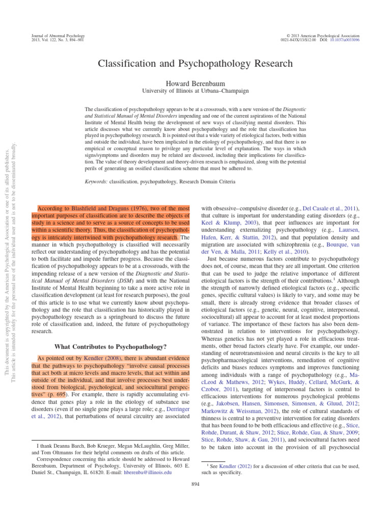 Classification and Psychopathology Research | PDF | Mental Disorder ...