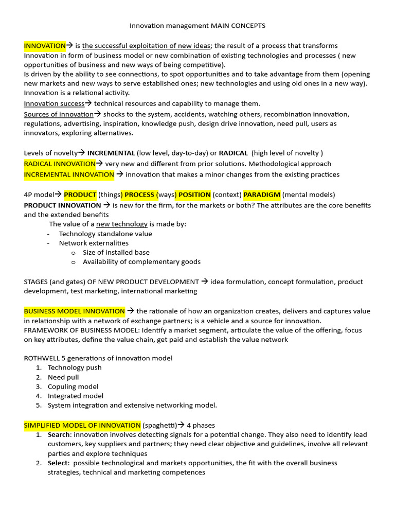 Innovation Management MAIN CONCEPTS | PDF | Innovation | Business ...