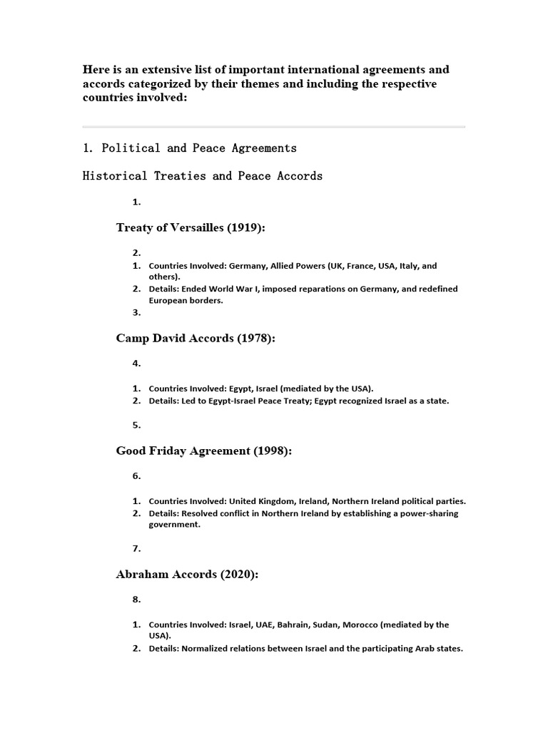 Important Agreements and Accords Detailed | PDF | Trade Agreements ...