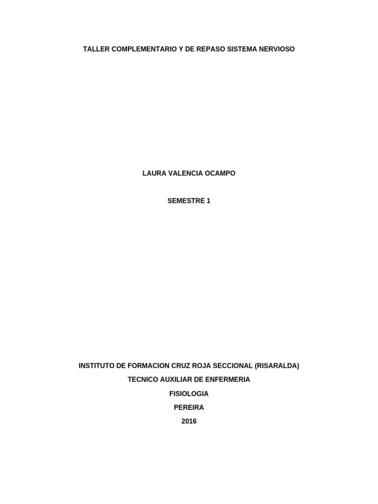 Taller Complementario y de Repaso Sistema Nervioso | PDF | Cerebro | Hipotálamo