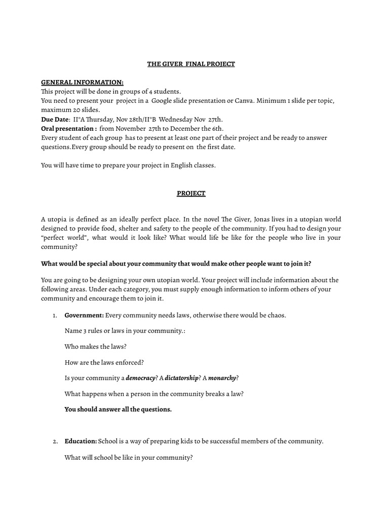 2024 the Giver Project | PDF | The Giver