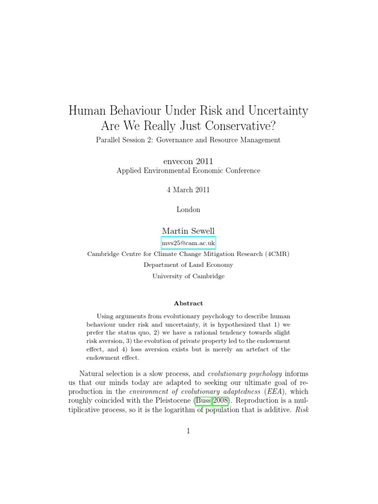 Human Behaviour Under Risk and Uncertainty Are We Really Just ...