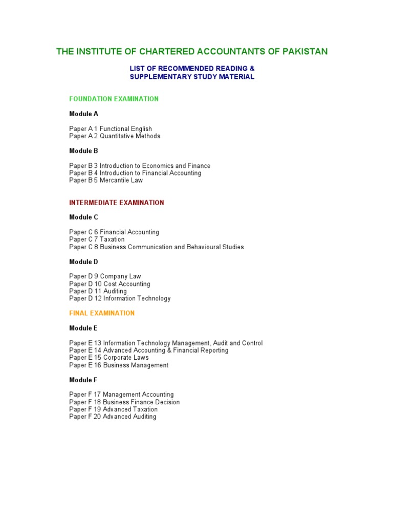 ICAP Recommended CA Study Materials | PDF | International Financial ...