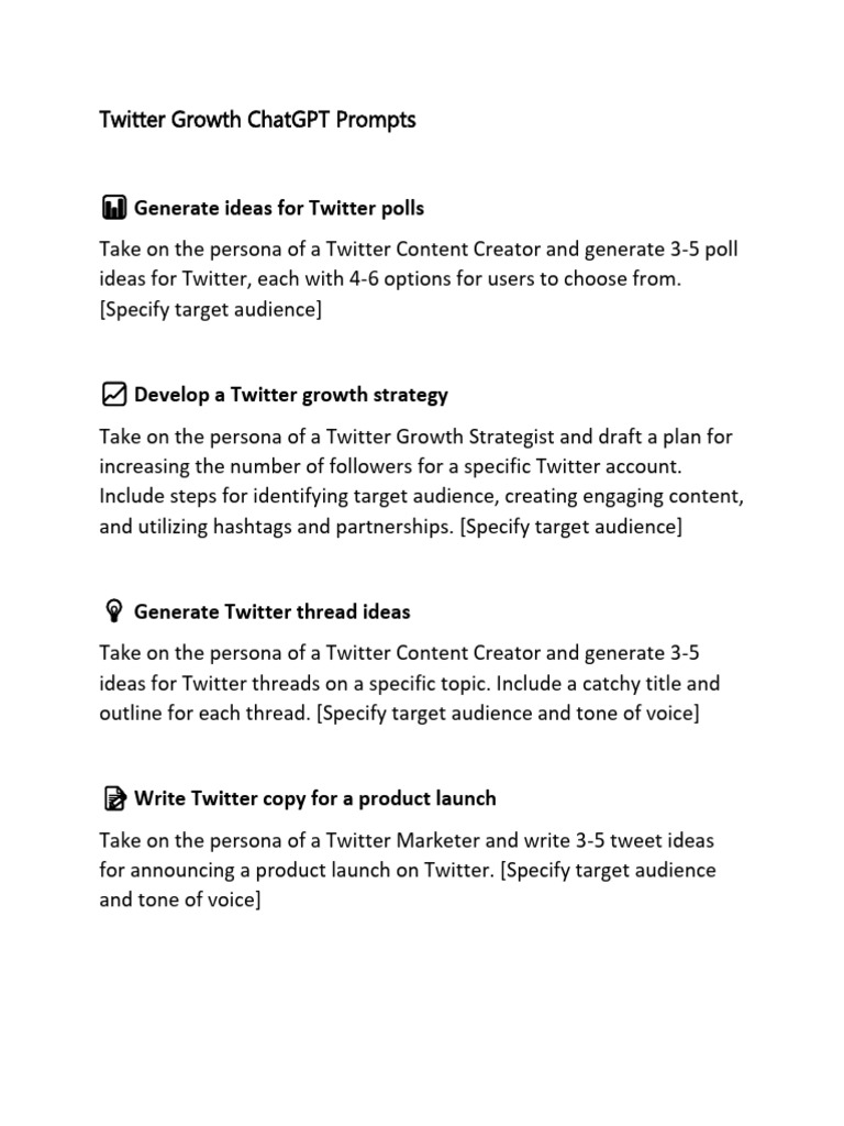 Twitter Growth ChatGPT Prompts | PDF | Target Audience | Hashtag