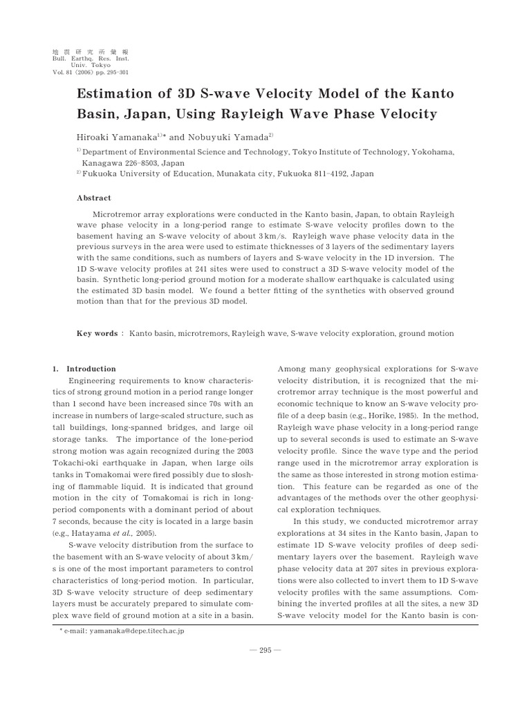 Estimation of - D S-Wave Velocity Model of The Kanto | PDF | Waves ...