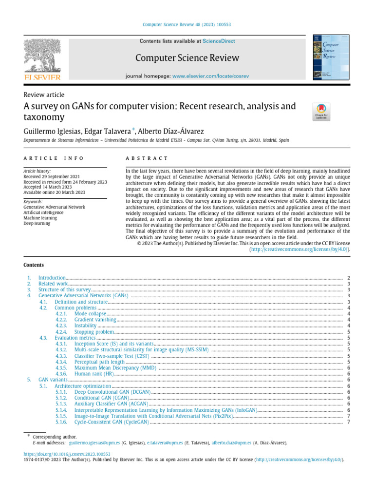 A survey on GANs for computer vision | PDF | Cognitive Science | Machine Learning