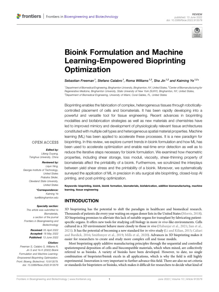 Bioink Formulation and Machine Learning-Empowered Bioprinting ...