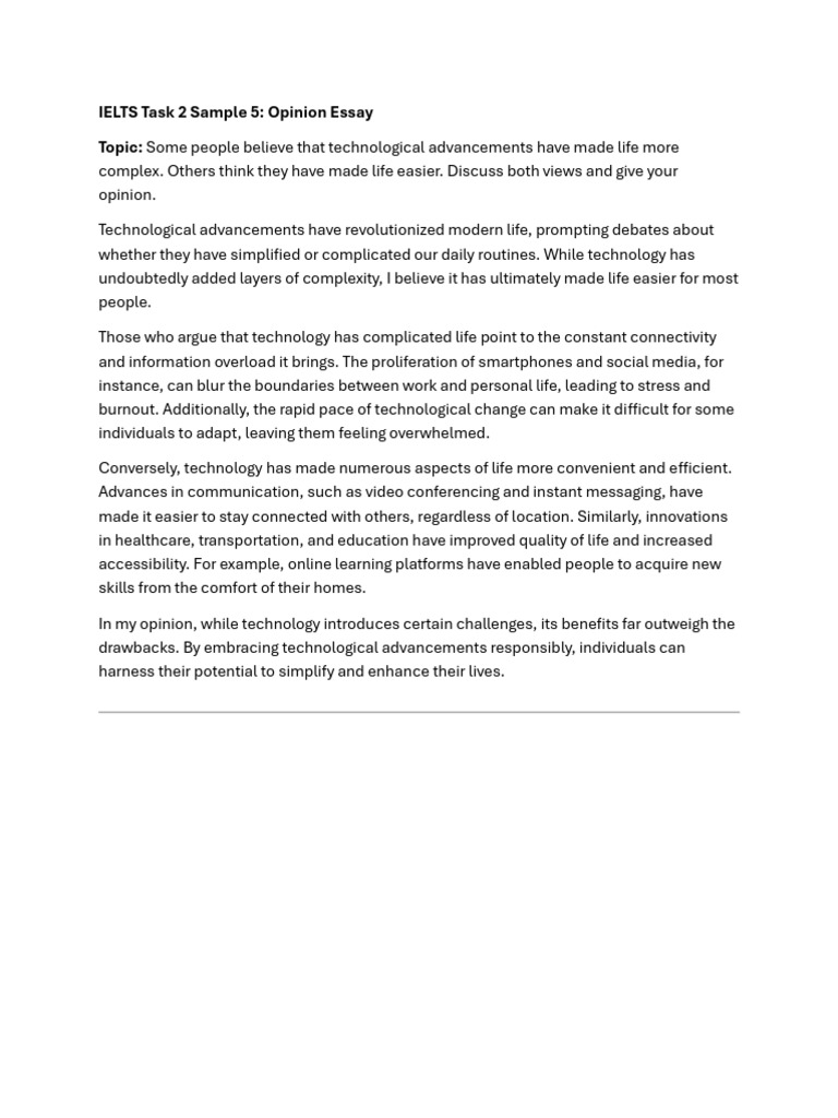 IELTS Task 2 Sample 5 Opinion Essay | PDF