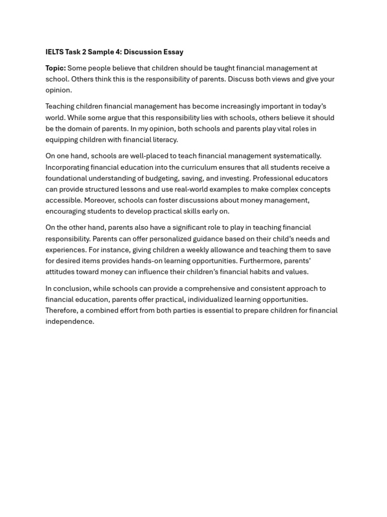 IELTS Task 2 Sample 4 Discussion Essay | PDF