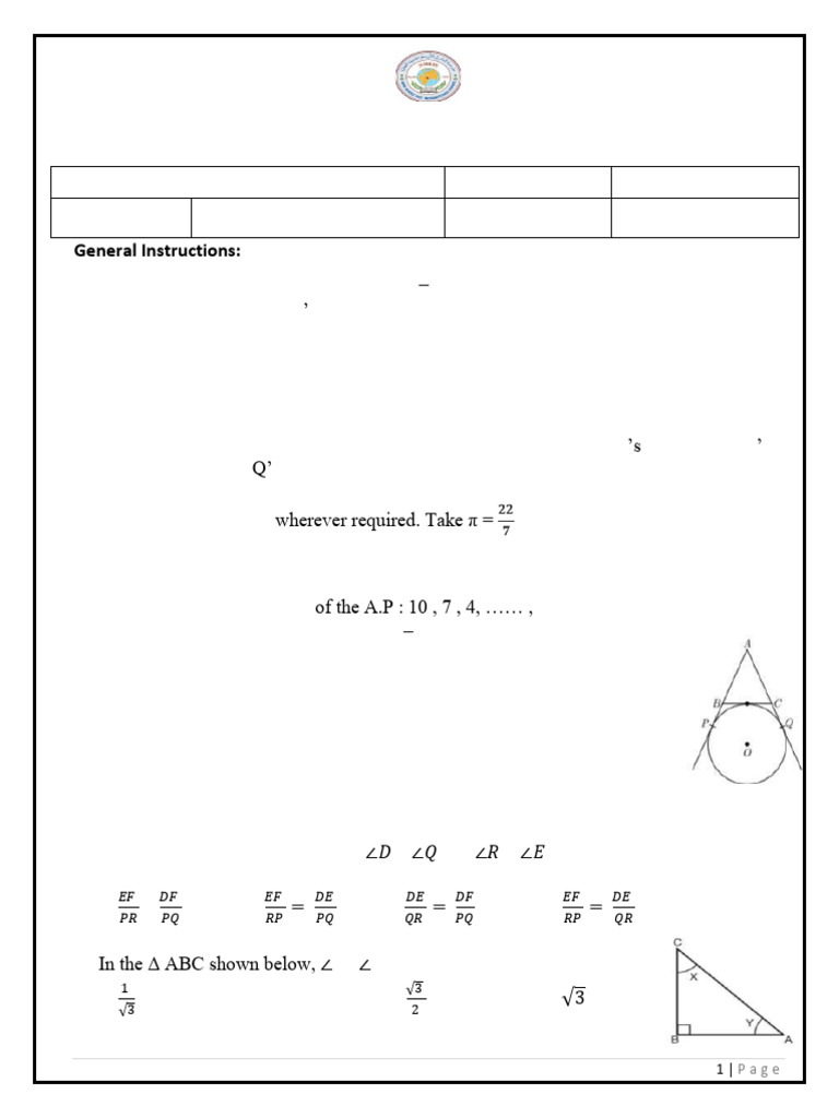PREBOARD - 2 (STANDARD)Examination GRADE X 23 -24 | PDF | Area | Circle