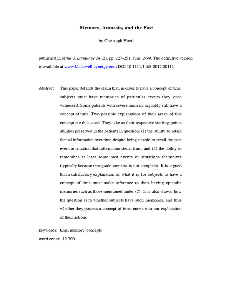 Memory Amnesia | PDF | Amnesia | Memory