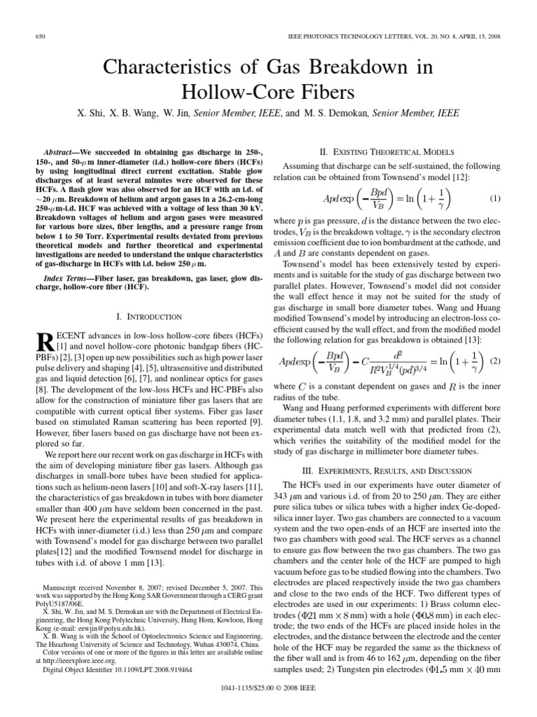 Characteristics of Gas Breakdown in | PDF | Laser | Optical Fiber