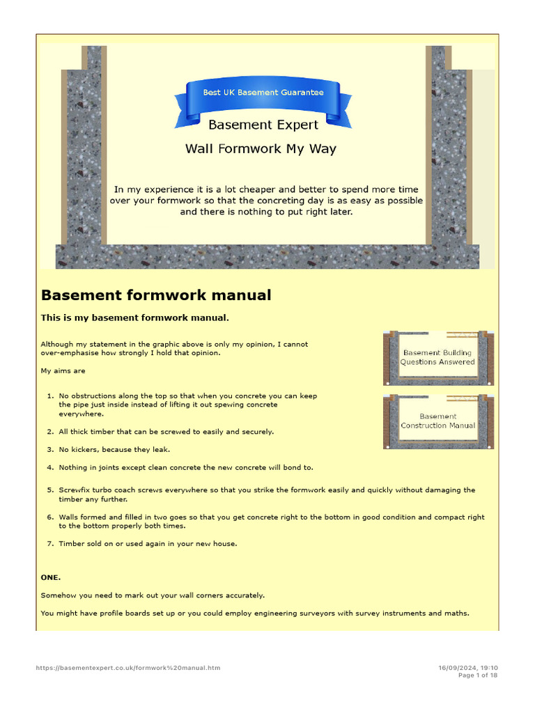 Basement Formwork Manual. | PDF | Scaffolding | Screw
