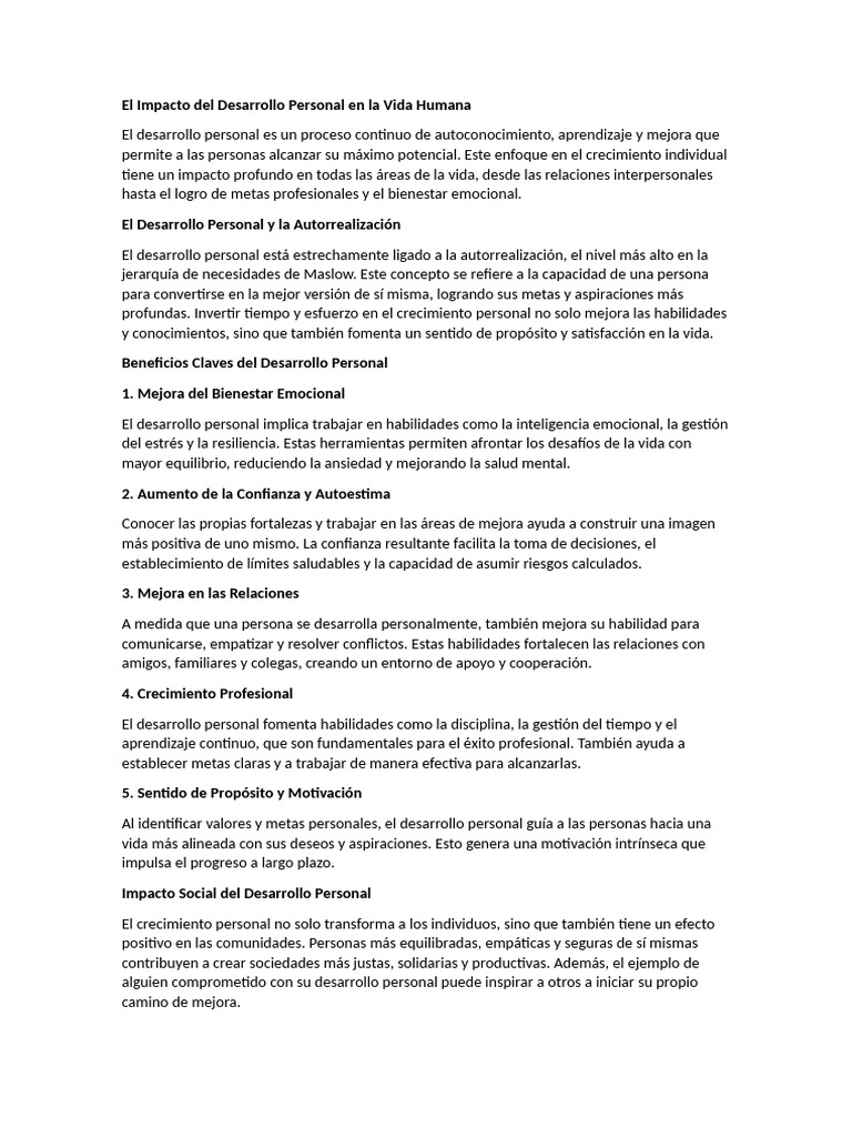 Impacto del Desarrollo Personal en la Vida | PDF | Desarrollo personal ...
