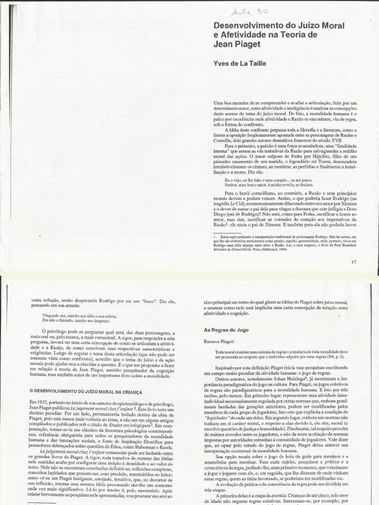 Texto Complementar Desenvolvimento Do Juizo Moral e Afetividade | PDF