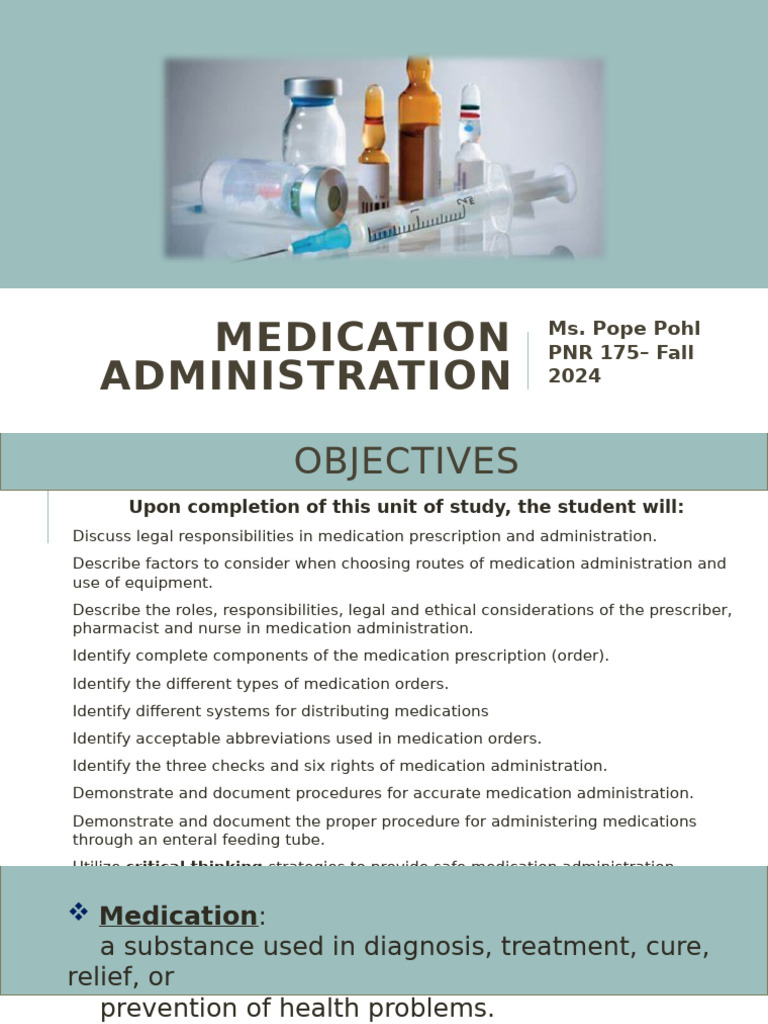 PNR 175_ Medication Administration_Fall 2024 | PDF | Injection ...