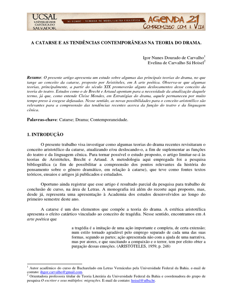 A Catarse e As Tendências Contemporâneas | PDF | Estética | Aristóteles