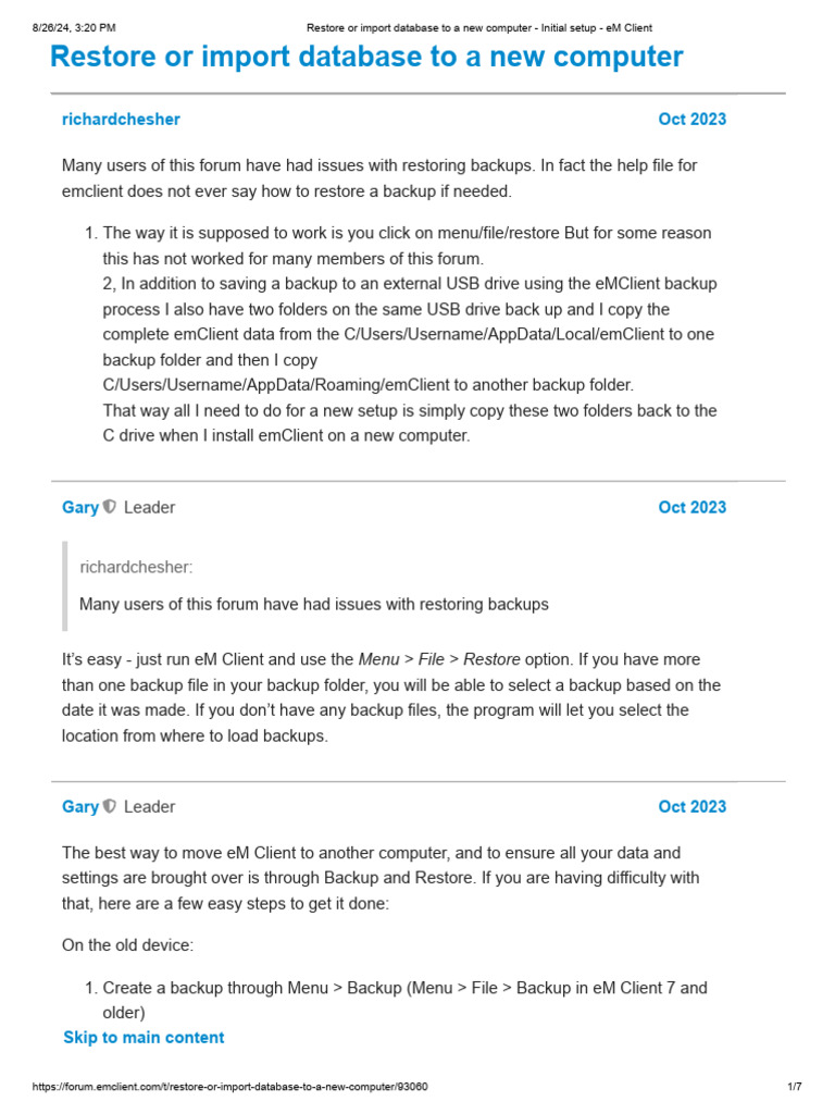 Restore or Import Database To A New Computer - Initial Setup - em Client | PDF | Computer File ...