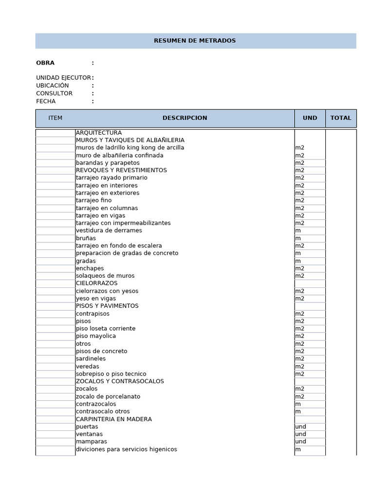 MODELO_HOJA DE METRADOS (6) (1) (1) | PDF | Carpintería | Ingeniero civil