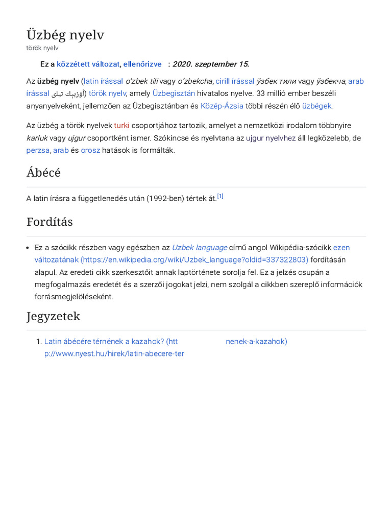 Üzbég Nyelv | PDF