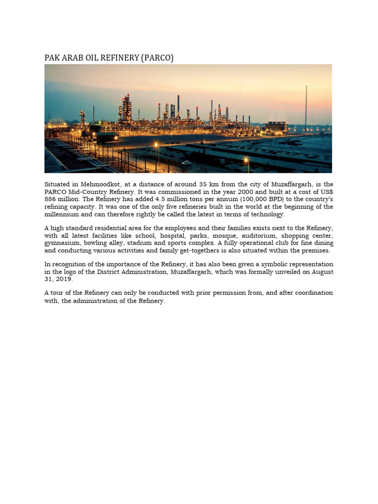 Pak Arab Oil Refinery PDF | PDF