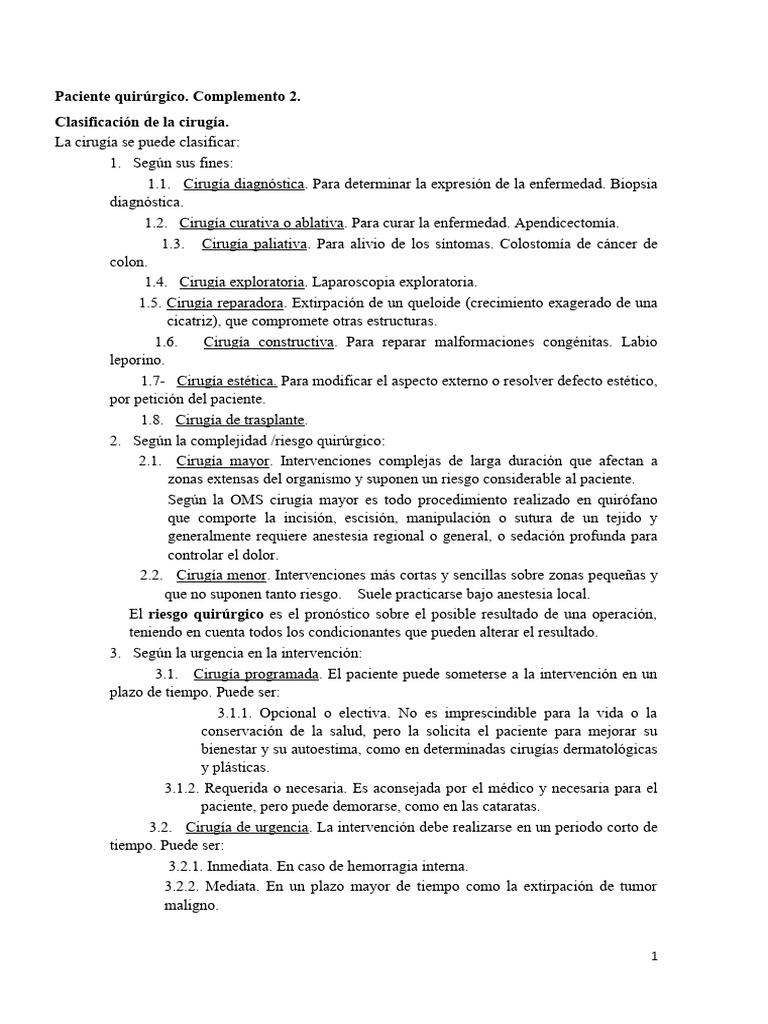 Paciente quirúrgico. Complemento 2 | PDF | Cirugía | Medicina CLINICA