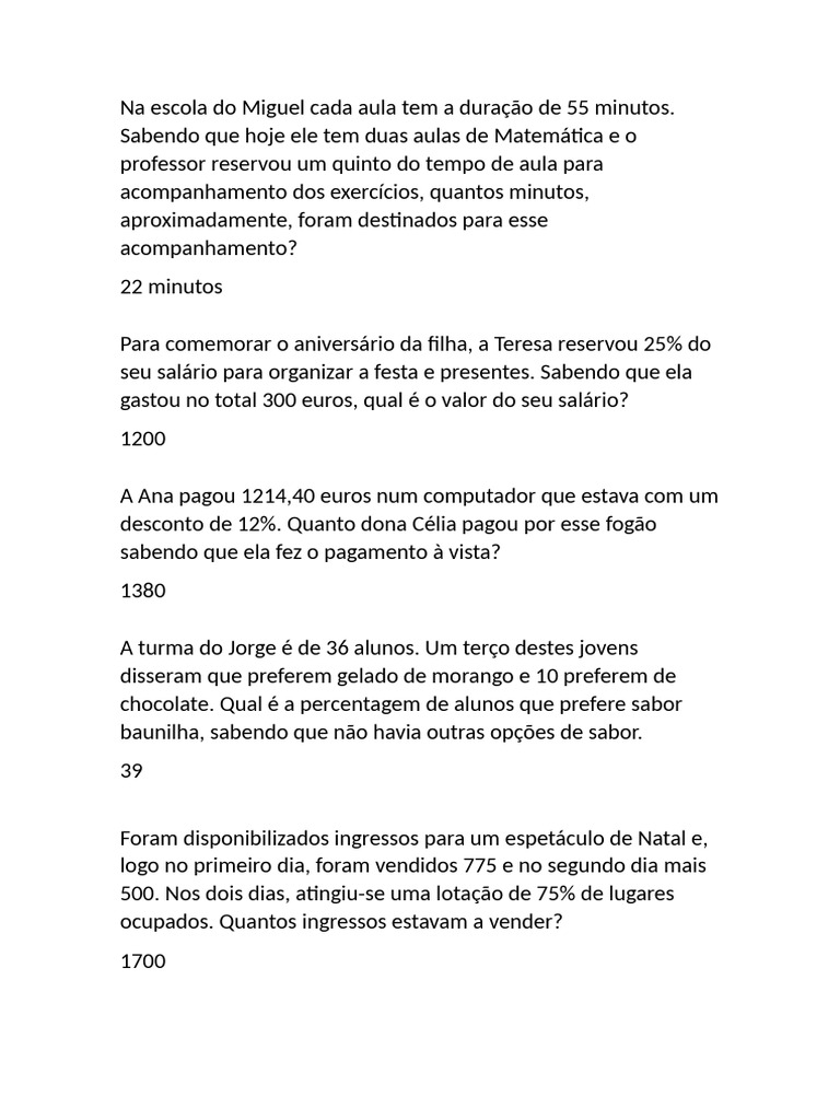 Ficha Matematica Percentagens | PDF